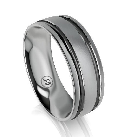 Dual Grooved Black and Grey Zirconium Wedding Ring – KAVALRI