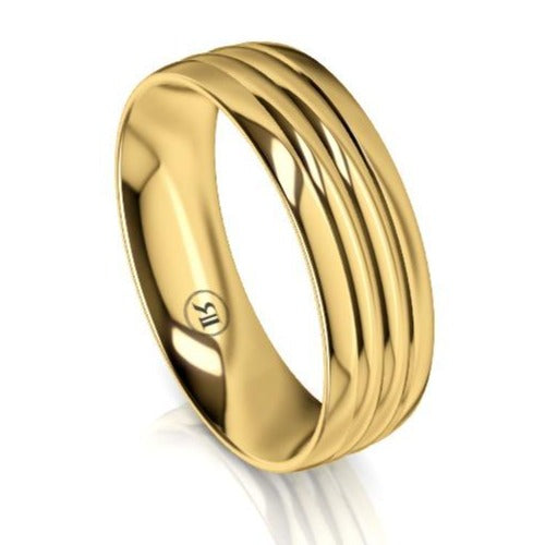 Polished Rounded Grooved Gold Wedding Ring – KAVALRI